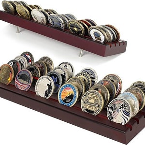 Quad-tiered Wooden Challenge Coin Display Stand Holder 12.8x3.5 up to ...