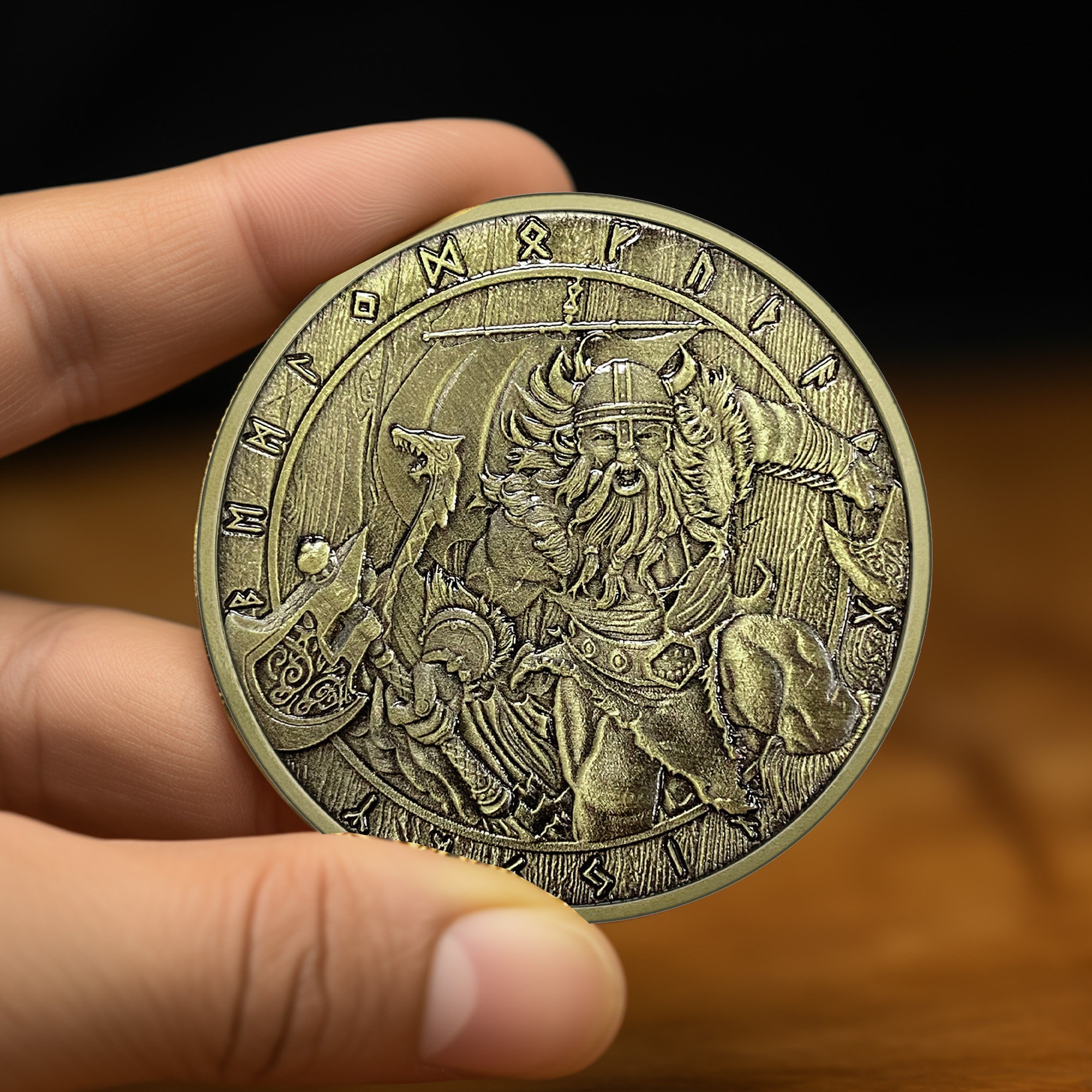 Viking Warrior Axes Challenge Coin: Norse Runes, Odin, Ragnar - Etsy