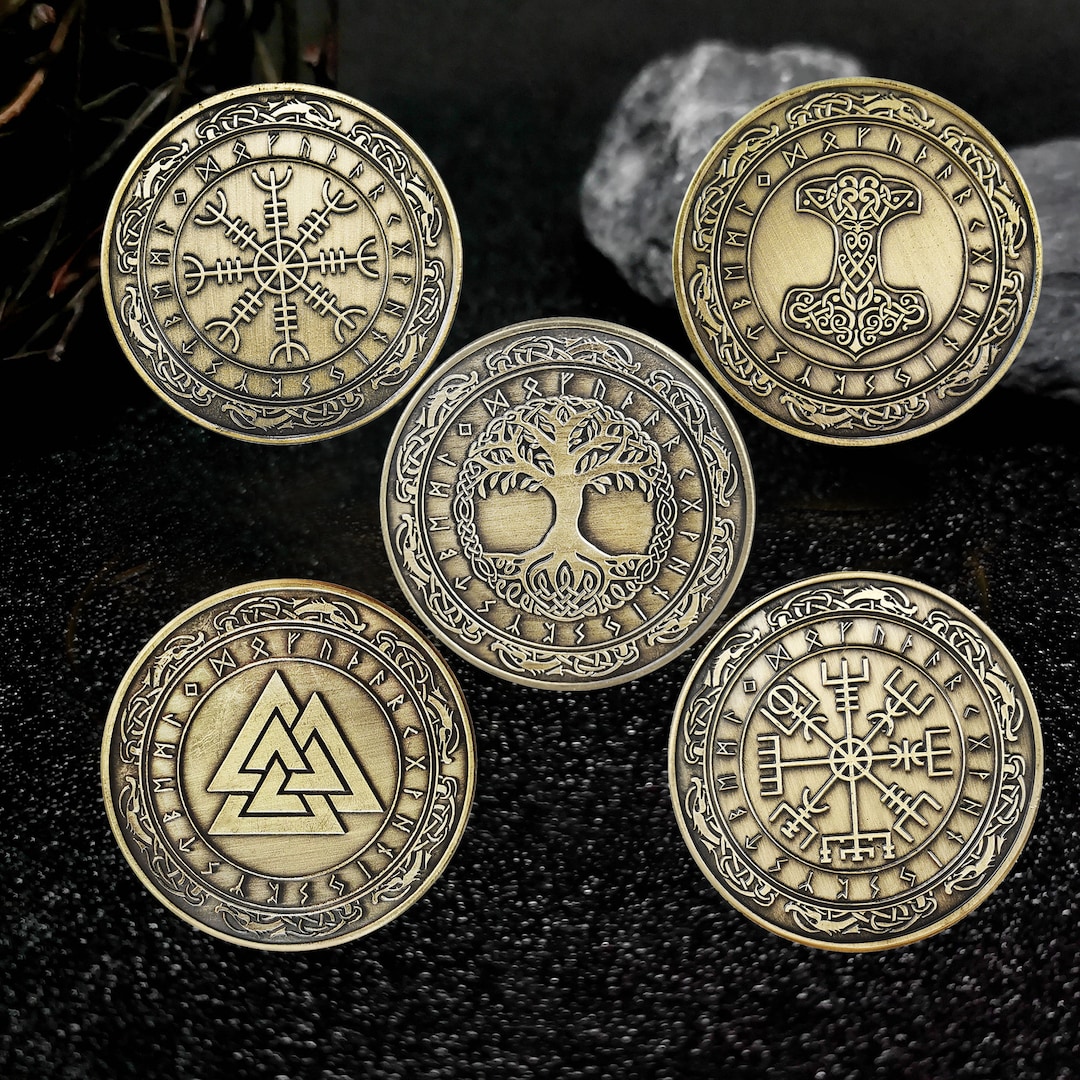 Viking Challenge Coins Yggdrasil Tree of Life Mjölnir Thor's Hammer ...