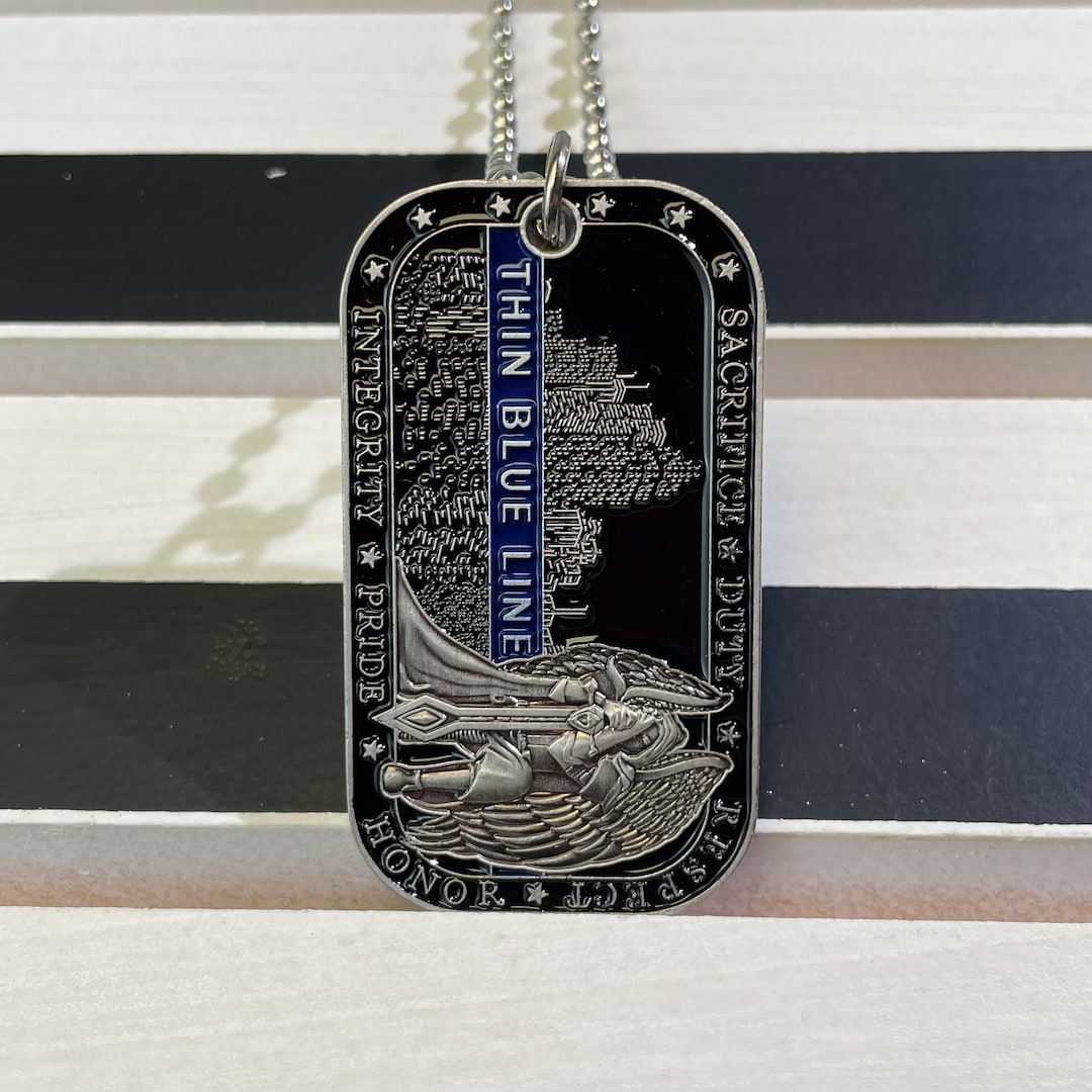 Police Dog Tag Necklace - Police Challenge Coin - Thin Blue Line Dog ...