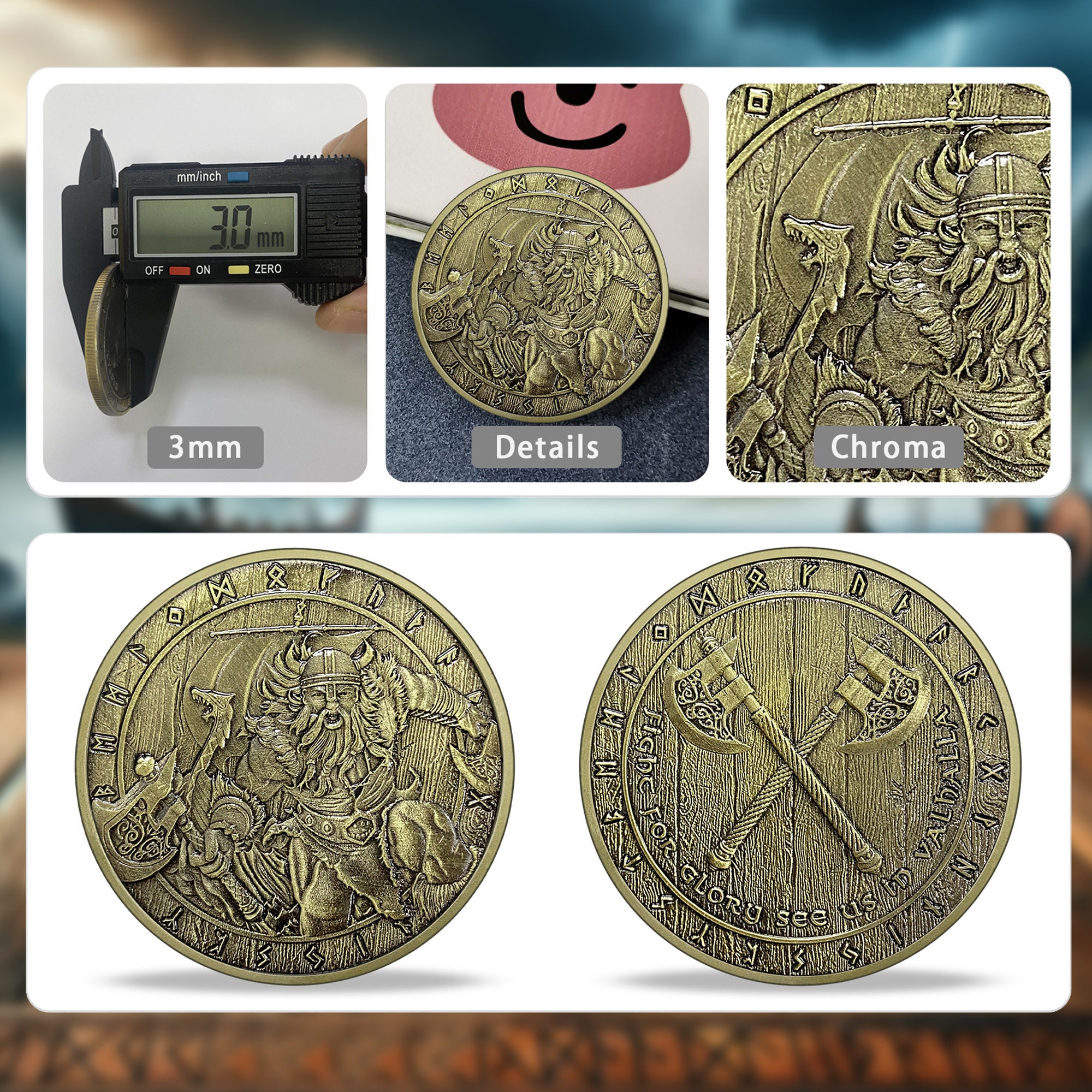 Viking Warrior Axes Challenge Coin: Norse Runes, Odin, Ragnar - Etsy