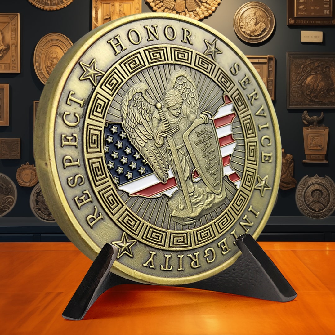 Police Challenge Coin - St Michael Coin - Thin Blue Line Pocket Coin ...