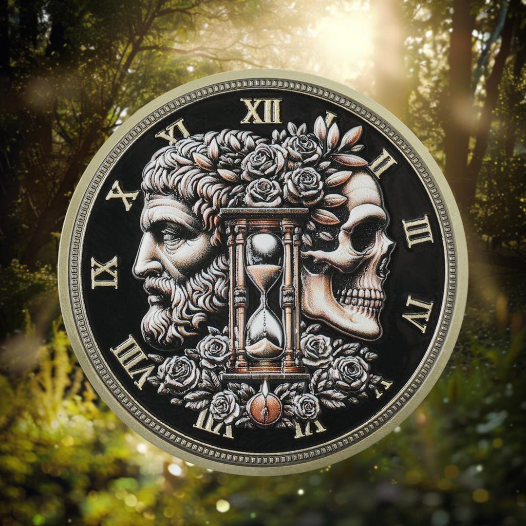Memento Mori Coin: Skull & Hourglass - Stoic Reminder Token - Etsy