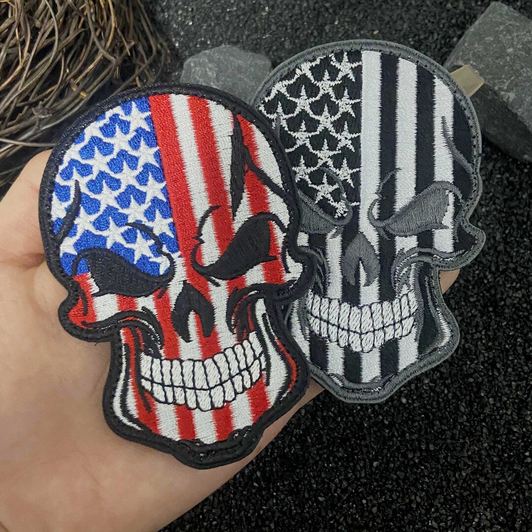 Skull Patches With USA American Flag Black & Colorful Embroidery Fabric Cloth Skull Patches - Etsy