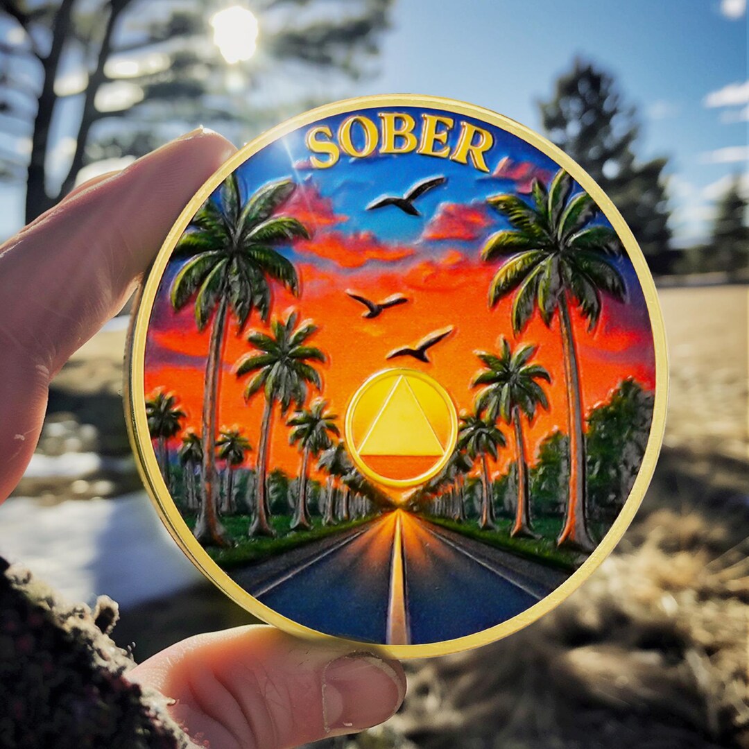 The Road to Freedom AA Chip Customizable Year Sunset Boulevard Sobriety ...