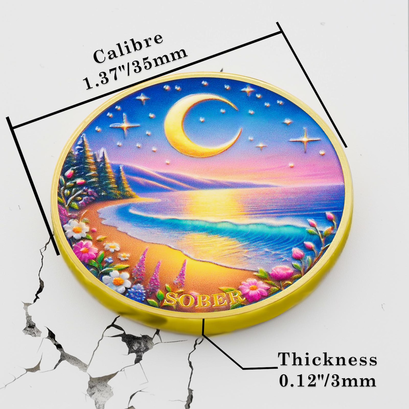 Night Sky Beach AA Chip the Moon Sobriety Coin-daily Sober Recovery ...