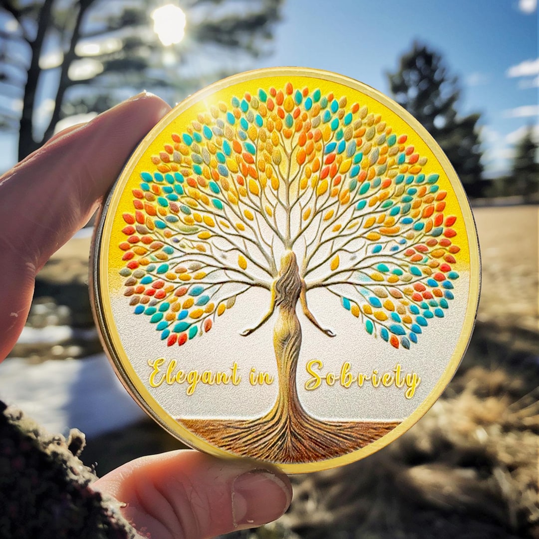1-40 Years Tree of Life AA Chip - Customized Text Sobriety Coin ...