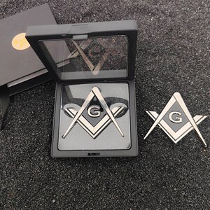 Masonic Car Emblem Conchos - Metallic Silver Square and Compass Auto ...