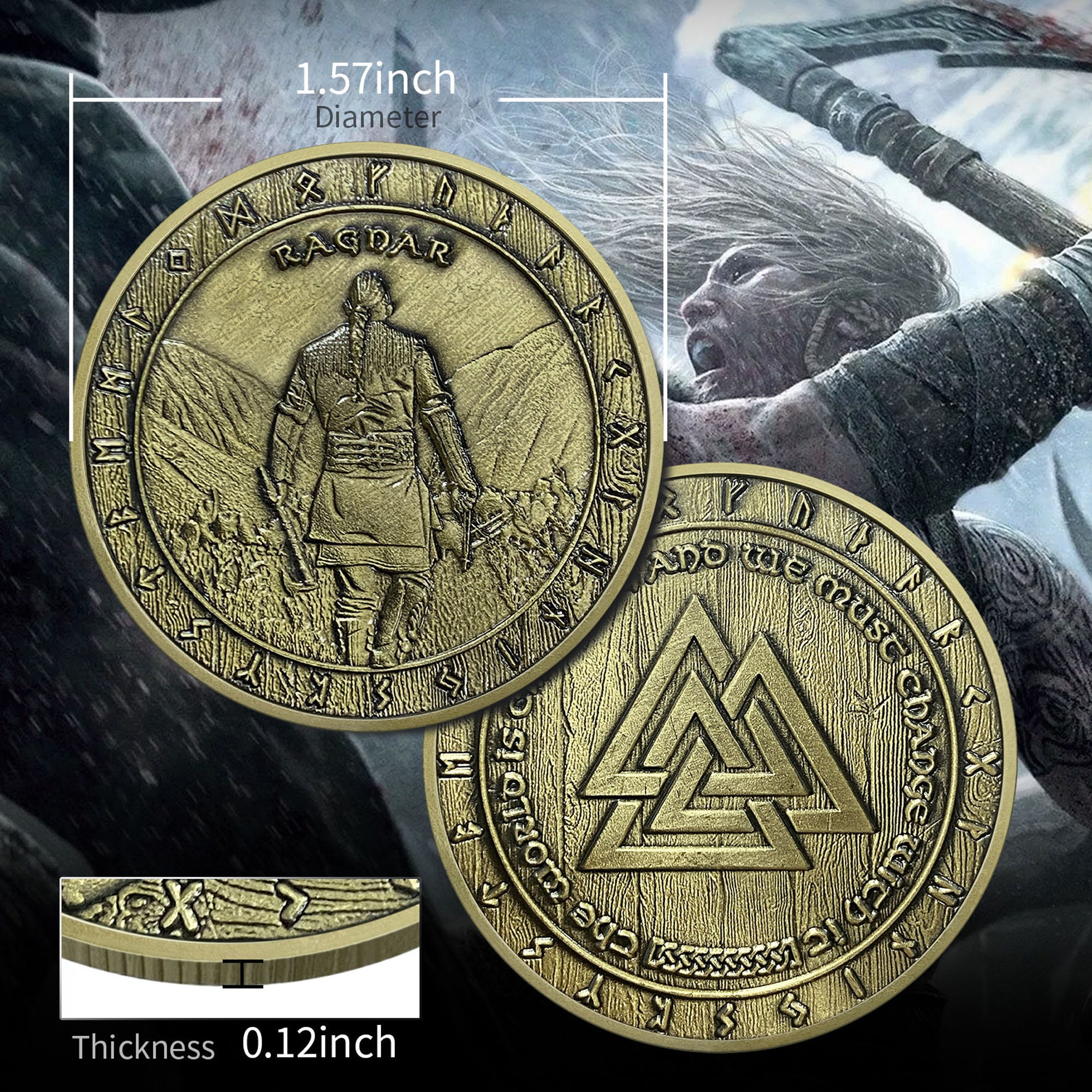 Viking Warrior Axes Challenge Coin: Norse Runes, Odin, Ragnar - Etsy