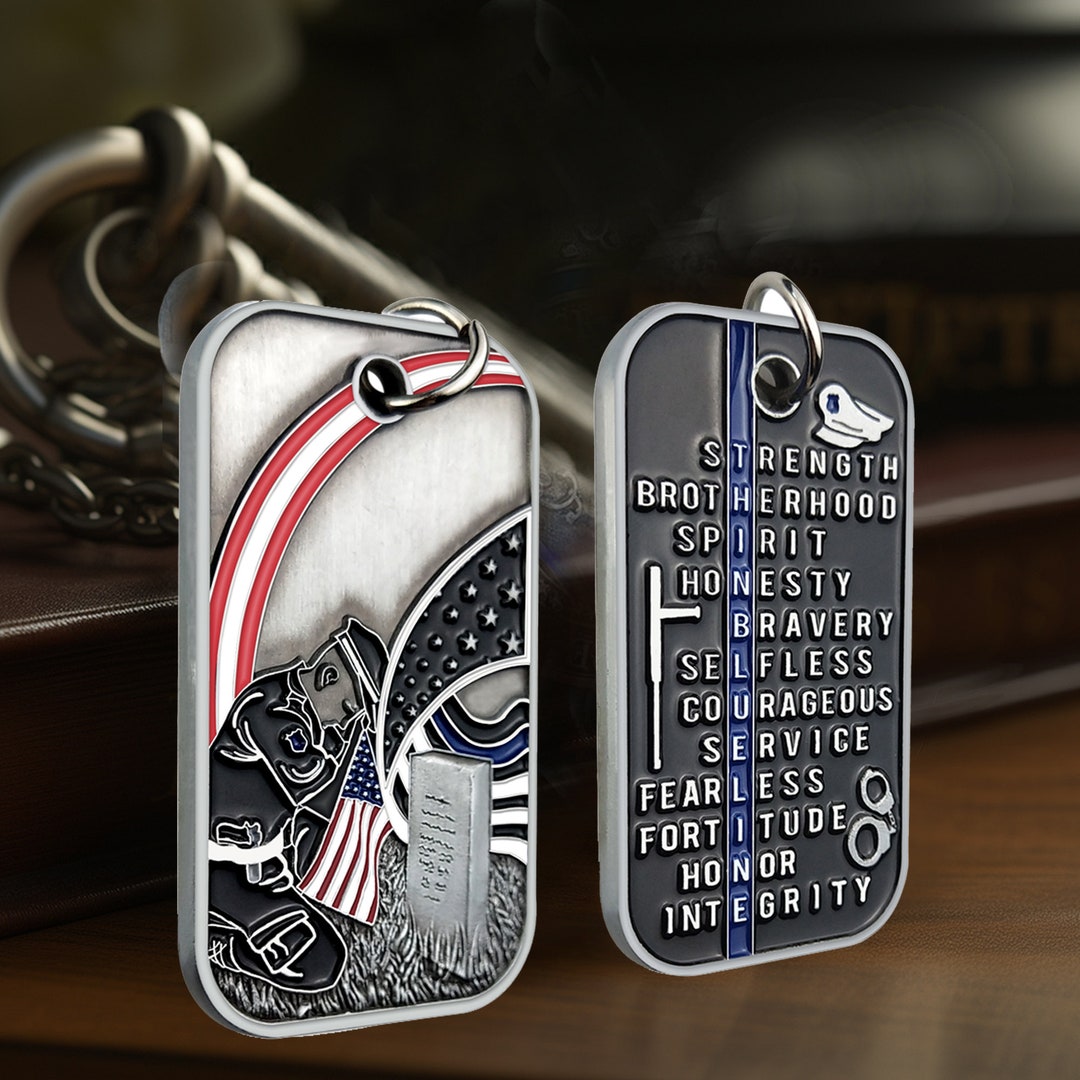 Police Dog Tag Necklace - Police Challenge Coin - Thin Blue Line Dog ...