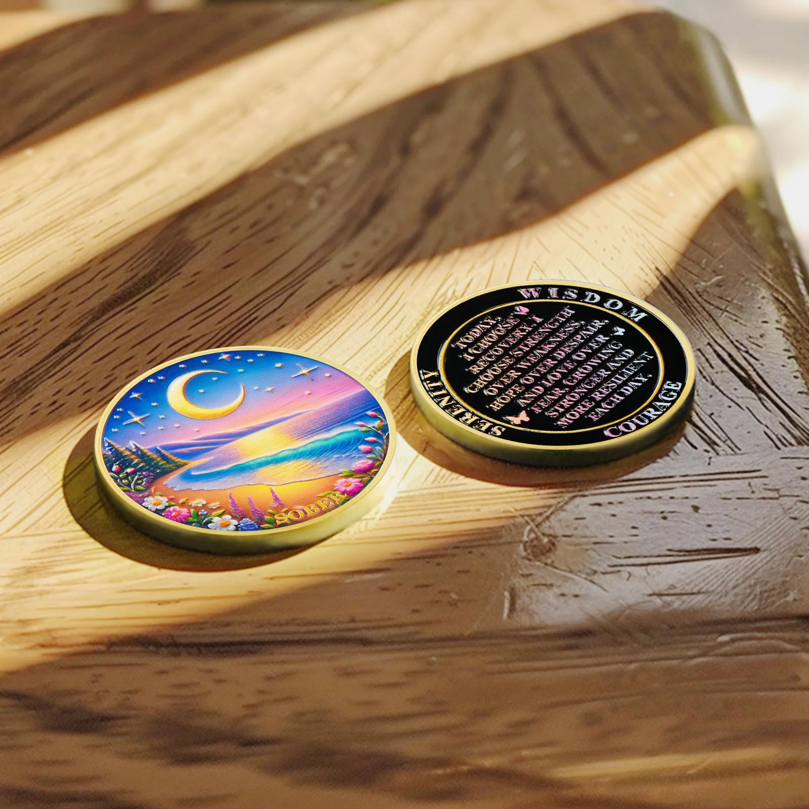 Night Sky Beach AA Chip the Moon Sobriety Coin-daily Sober Recovery ...