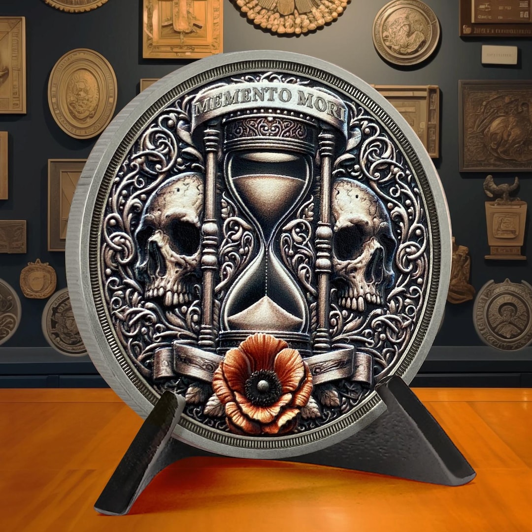 Memento Mori Coin: Hourglass Skull, Stoic Reminder Token - Etsy