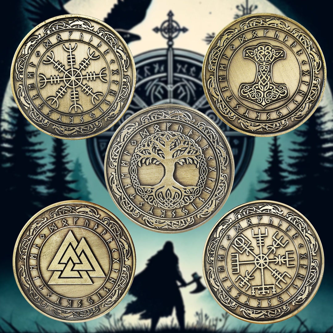Viking Challenge Coins Yggdrasil Tree of Life Mjölnir Thor's Hammer ...