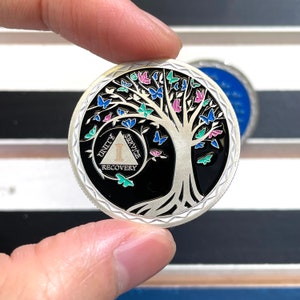 1 Year Sobriety Coin - Tree of Life AA Chip (1-40 Years) - AA Medallion ...
