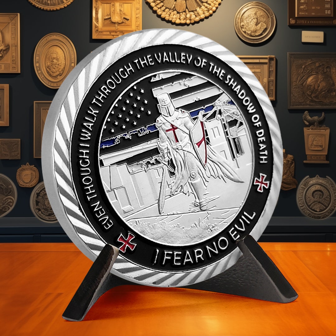 Police Challenge Coin - Thin Blue Line Pocket Coin - Matthew 5:9 Prayer ...