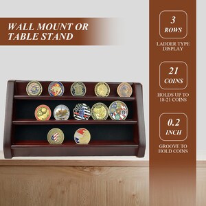 Quad-tiered Wooden Challenge Coin Display Stand Holder 12.8x3.5 up to ...