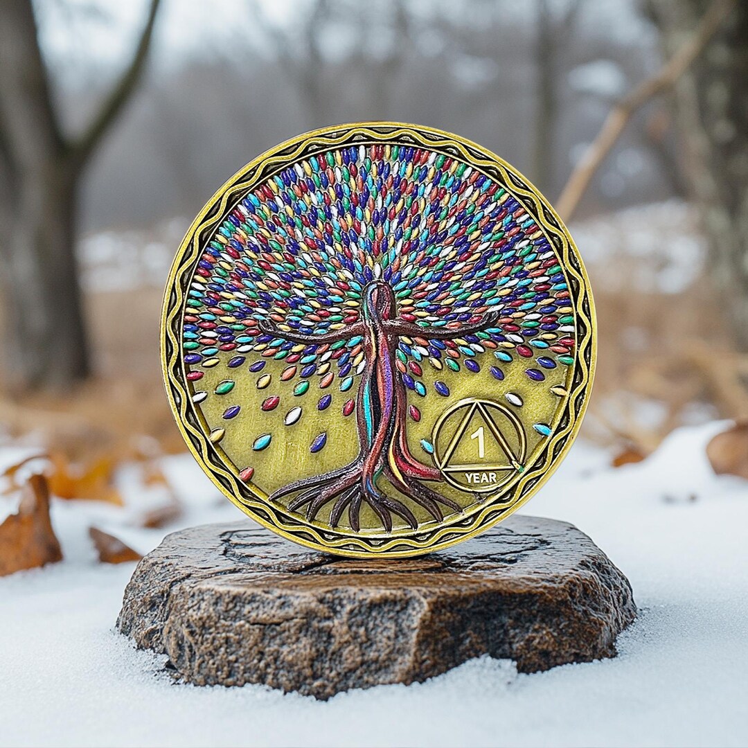 Blossoming Beauty AA Chip Customizable Year Tree of Life Sobriety Coin ...