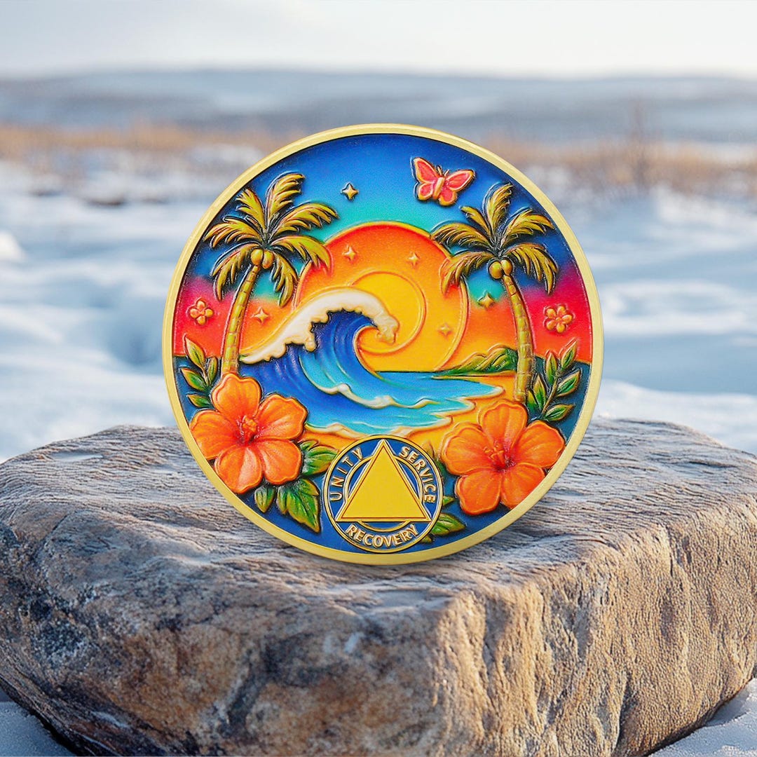 Sea and Sunrise AA Chip Customizable Year Growth and Renewal Sobriety ...