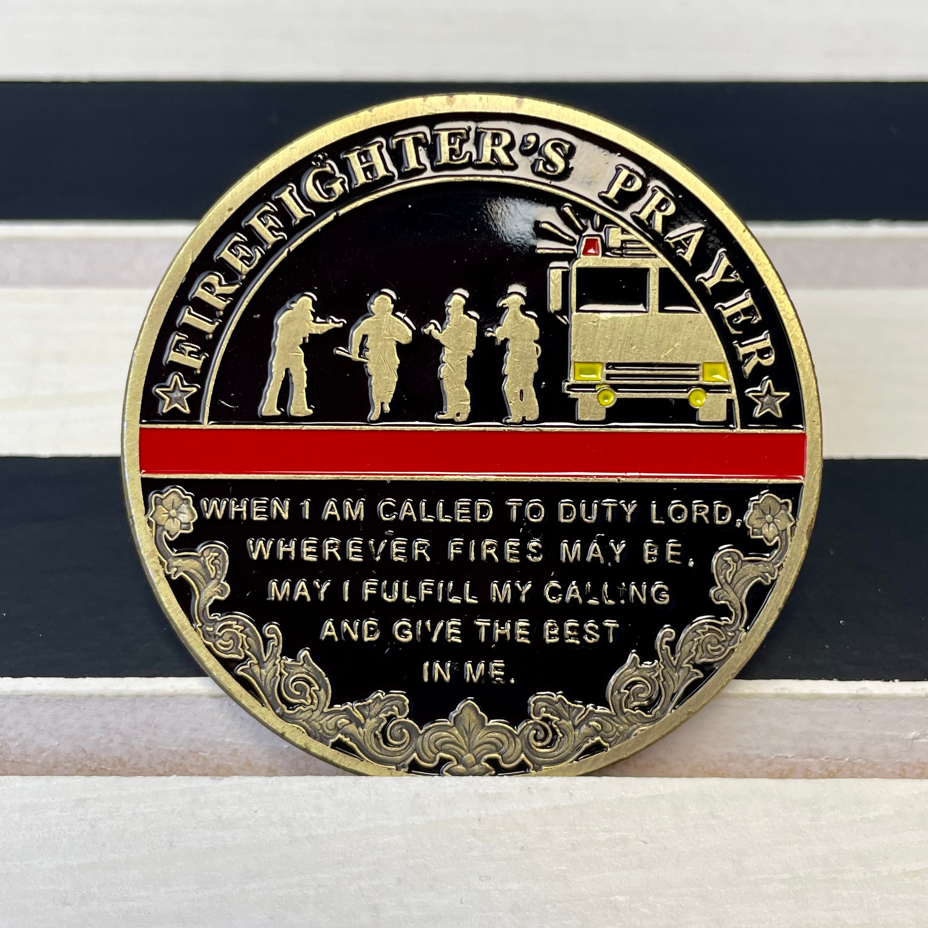 Firefighter Prayer Challenge Coin Thin Red Line Thank You - Etsy