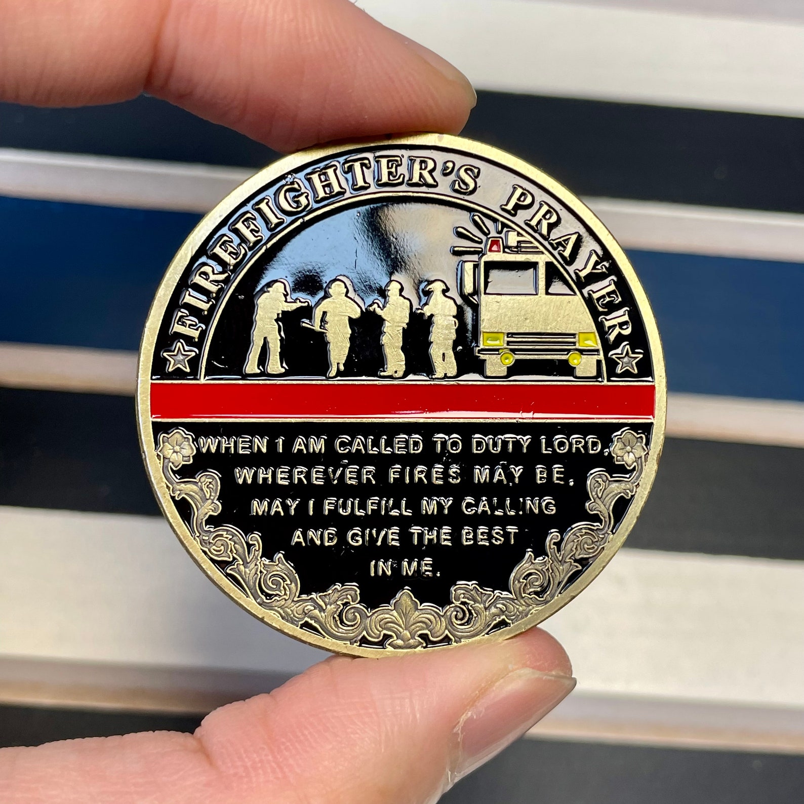 Firefighter Prayer Challenge Coin Thin Red Line Thank You - Etsy