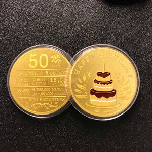 50th Happy Birthday Coin Gold / Silver Birthday Gift Token With Detail ...