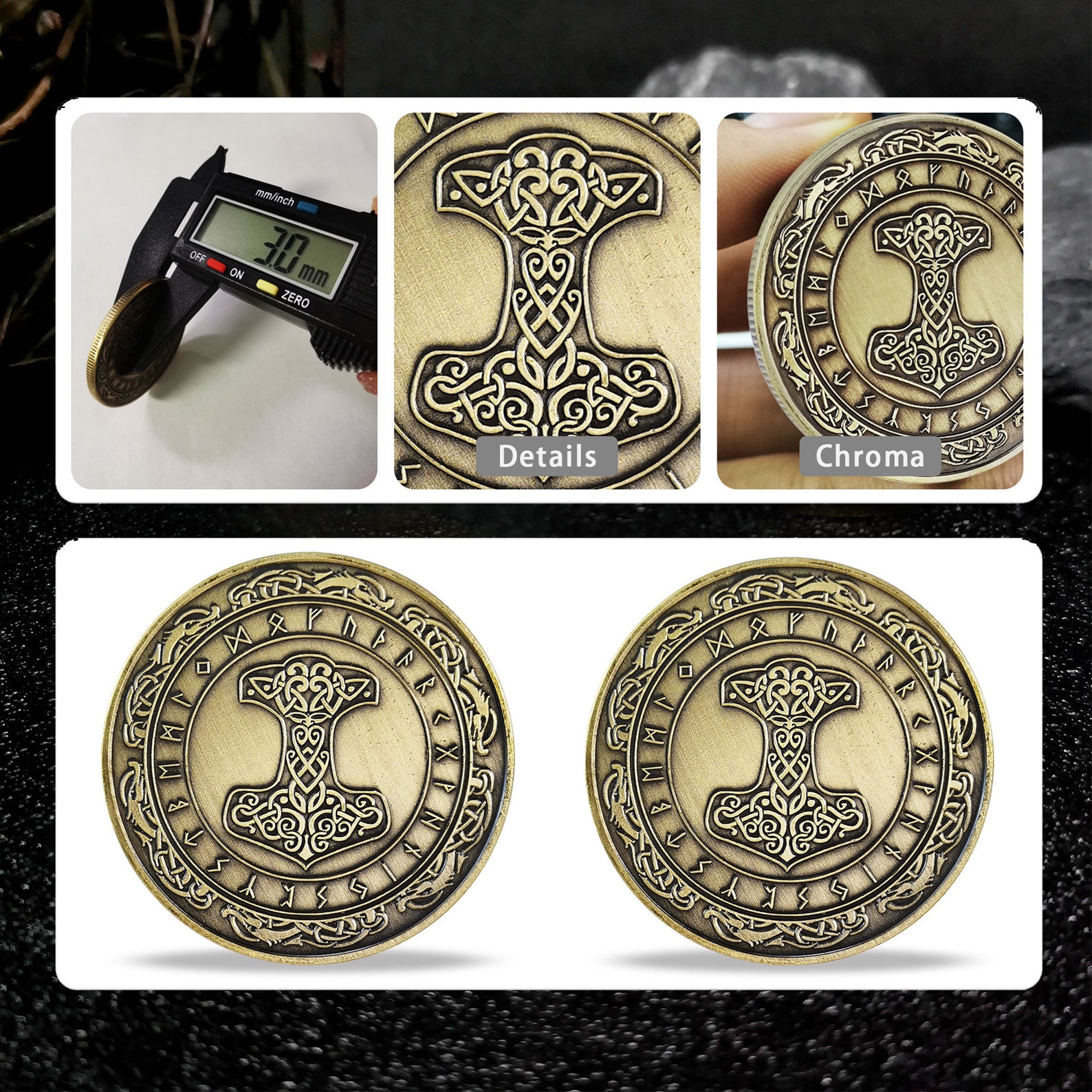 Viking Challenge Coins - Yggdrasil Tree of Life | Mjölnir Thor's Hammer ...