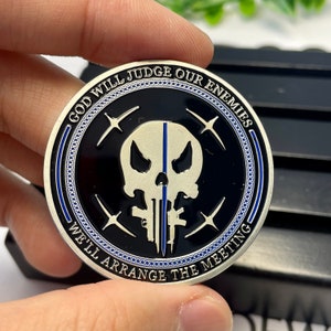 Police Challenge Coins - Thin Blue Line Pocket Coin - God Will Judge ...