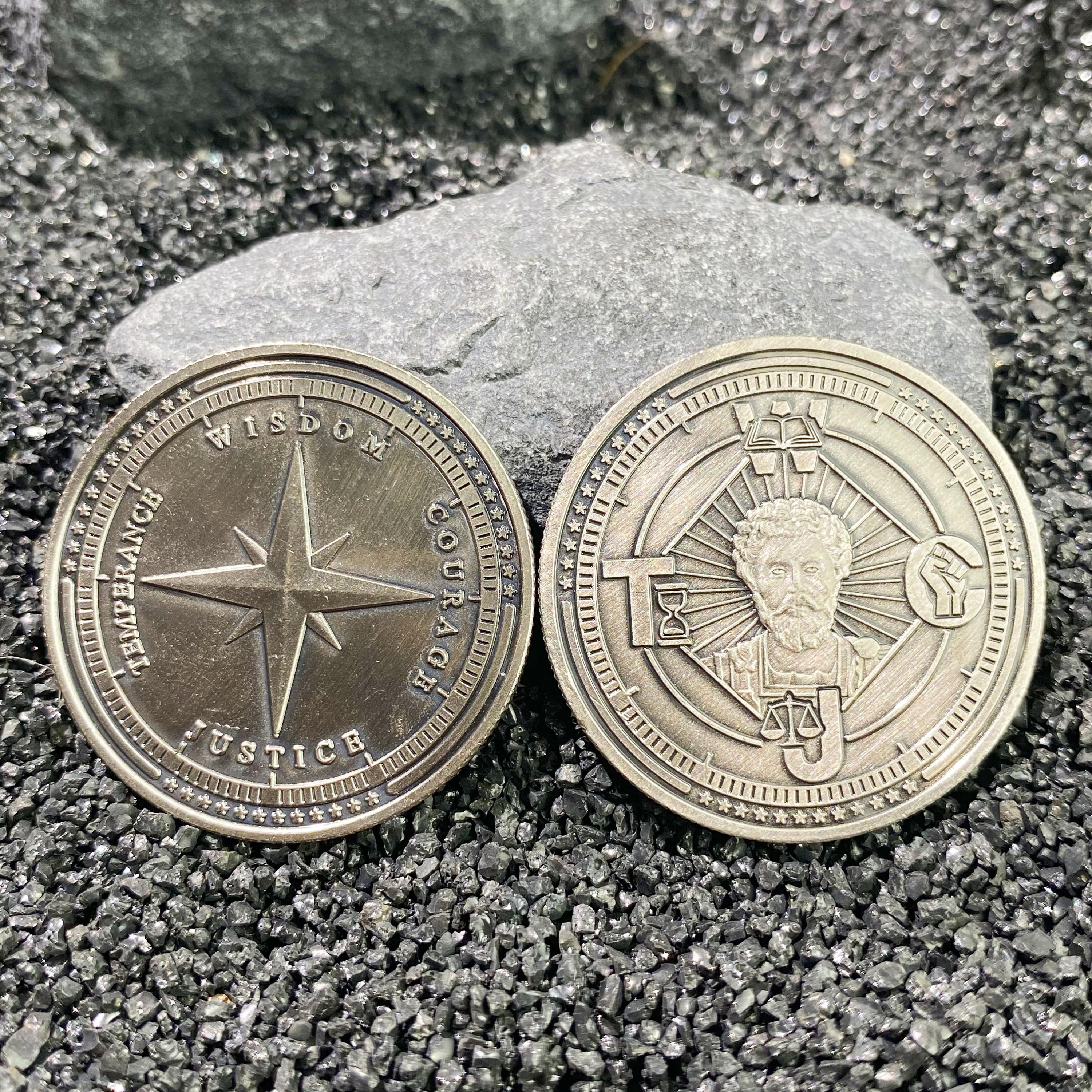 The Four Stoic Virtues Coins - Wisdom · Courage · Justice · Temperance ...