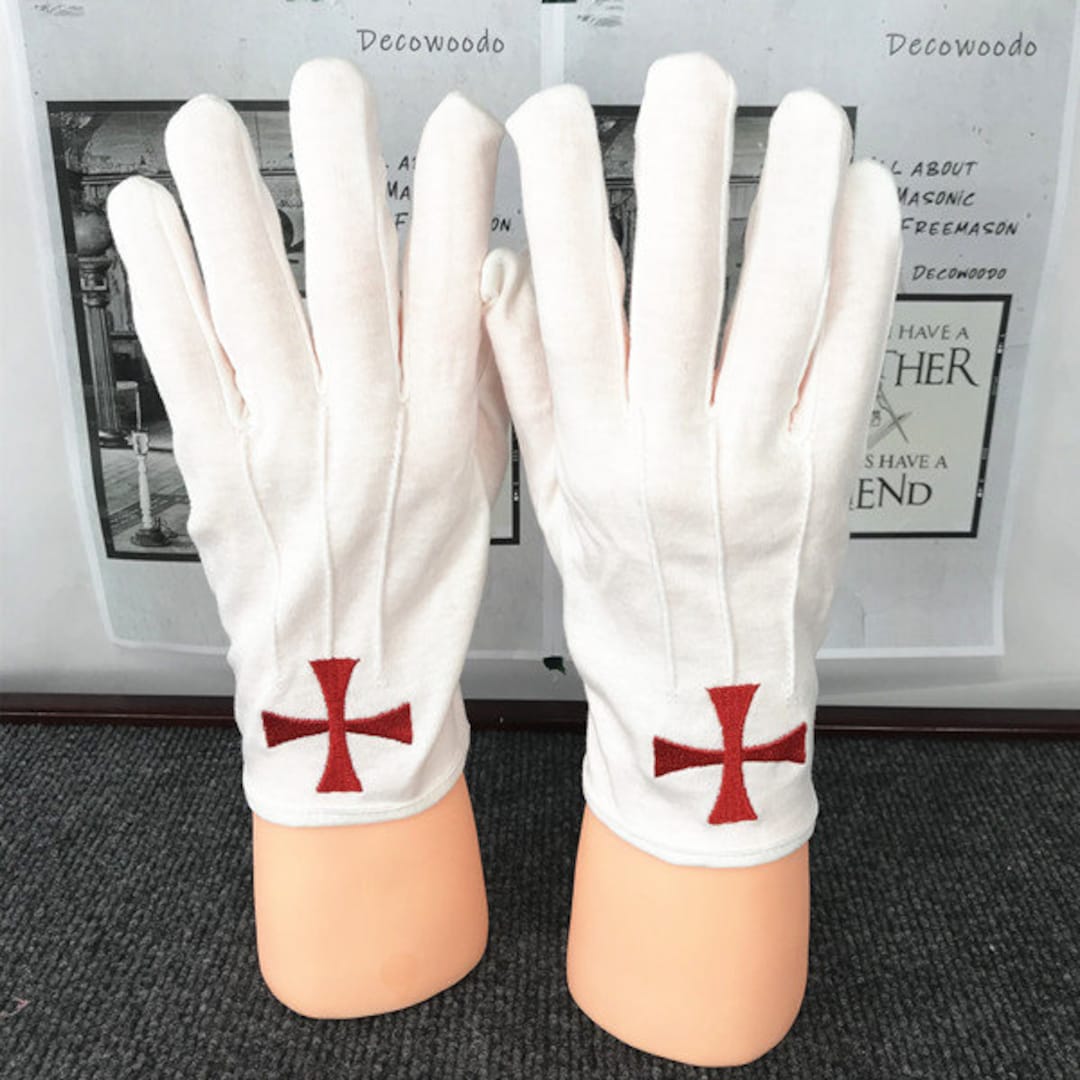 Masonic Knight Templar Crusader Red Cross Embroidery Gloves Freemasonry ...