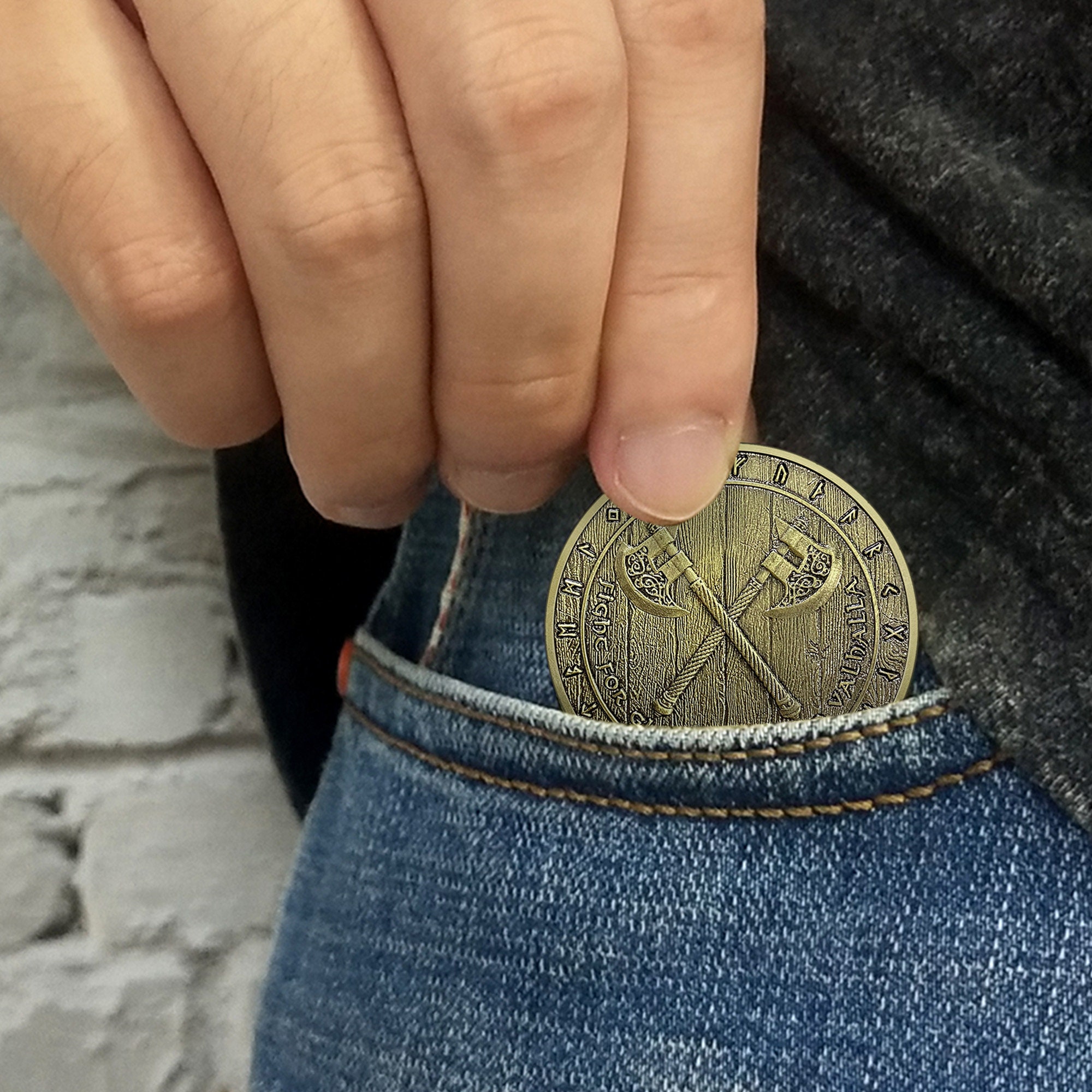 Viking Warrior Axes Challenge Coin: Norse Runes, Odin, Ragnar - Etsy