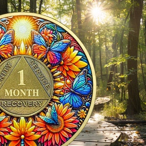 Custom Year Sobriety Coin - Butterfly Sober Coin 1-40 Years AA NA Chip ...
