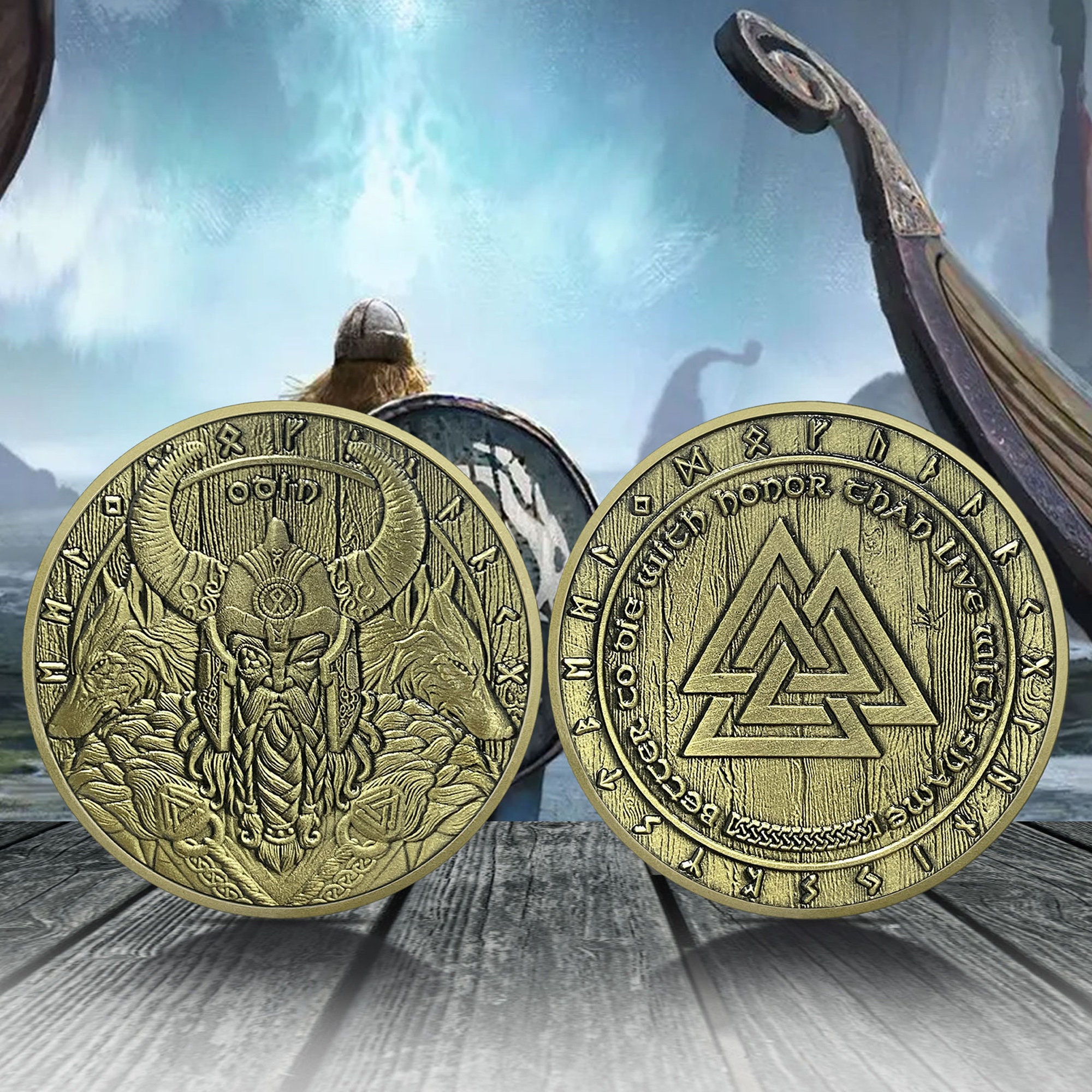 Viking Warrior Axes Challenge Coin: Norse Runes, Odin, Ragnar - Etsy