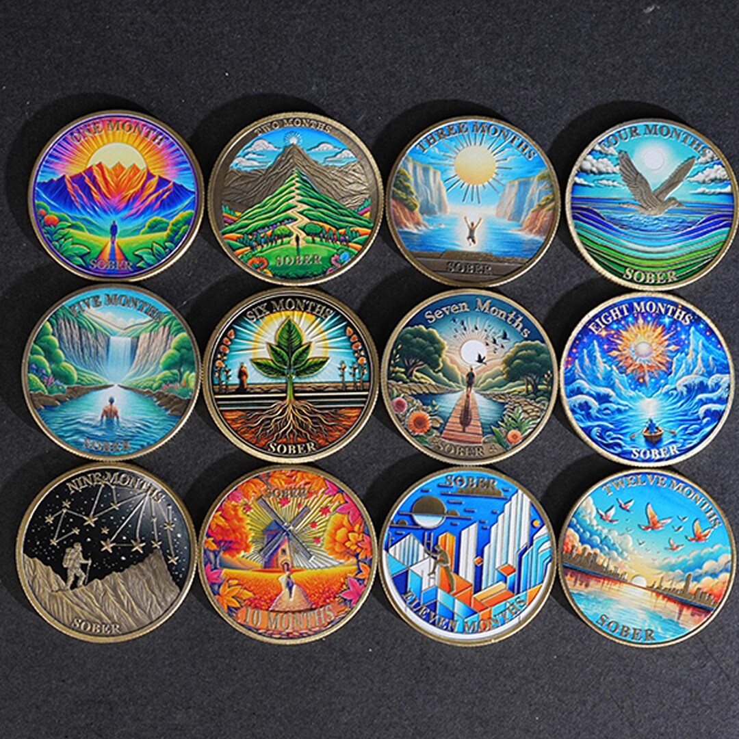 1-12 Months Sobriety Coin - AA Chip Sober Medallion and Prayer in ...