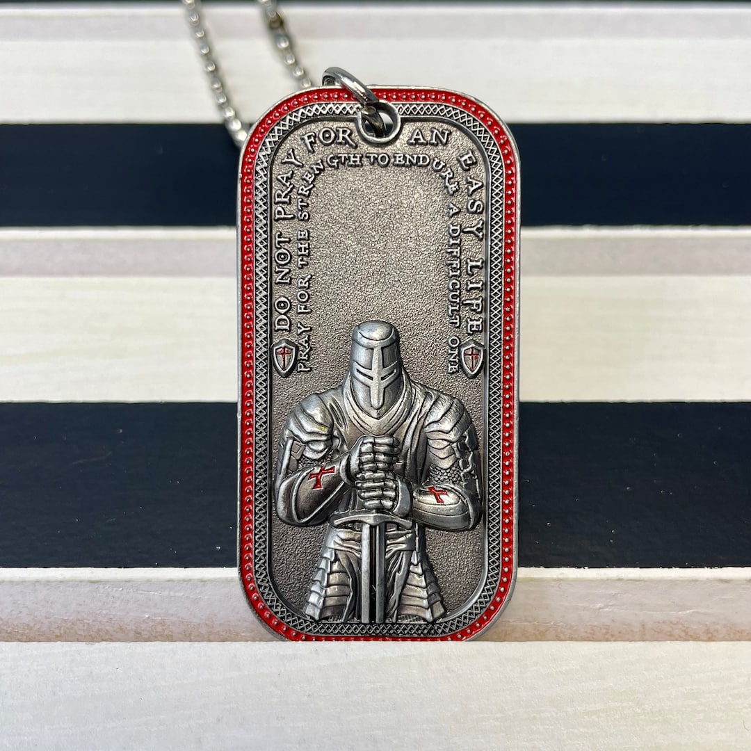 Knight Silver Engraved Dog Tag Necklace - Knights Templar Challenge ...