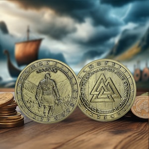 Viking Warrior Axes Challenge Coin Norse Coins Valknut Runes Odin ...