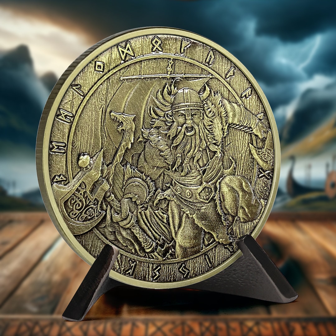Viking Warrior Axes Challenge Coin Norse Coins Valknut Runes Odin ...