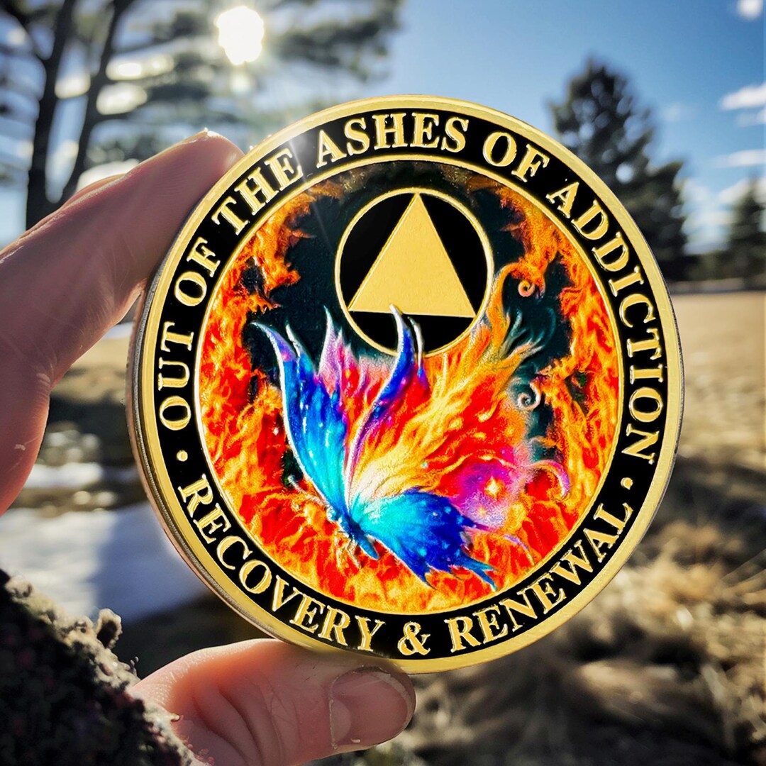 Custom Year Sober Recovery Gift - Flaming Butterfly AA Chip- Sobriety ...
