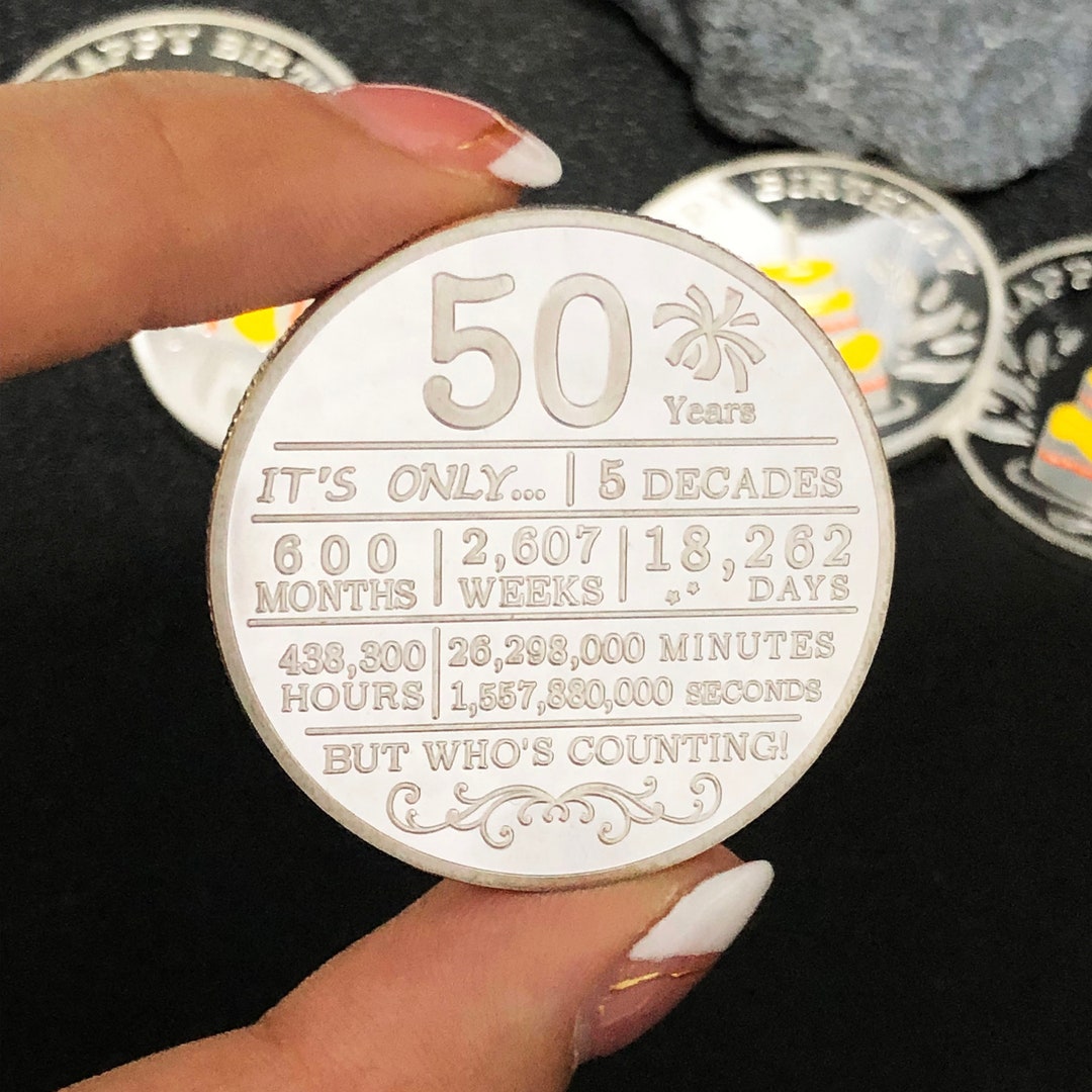 50th Happy Birthday Coin Gold / Silver Birthday Gift Token With Detail ...
