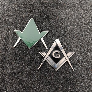 Masonic Car Emblem Conchos - Metallic Silver Square and Compass Auto ...