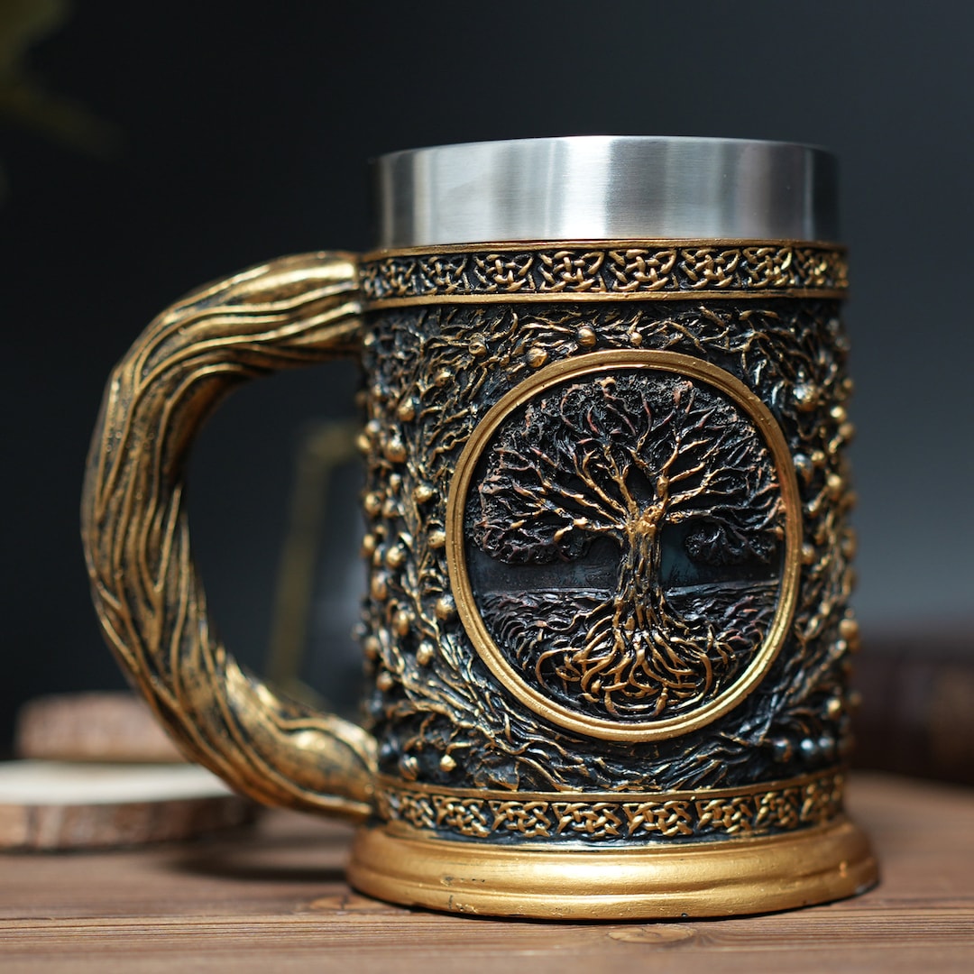 Stainless Steel Viking Mug 27oz Beer Drinking Mug, Yggdrasil Tree of ...