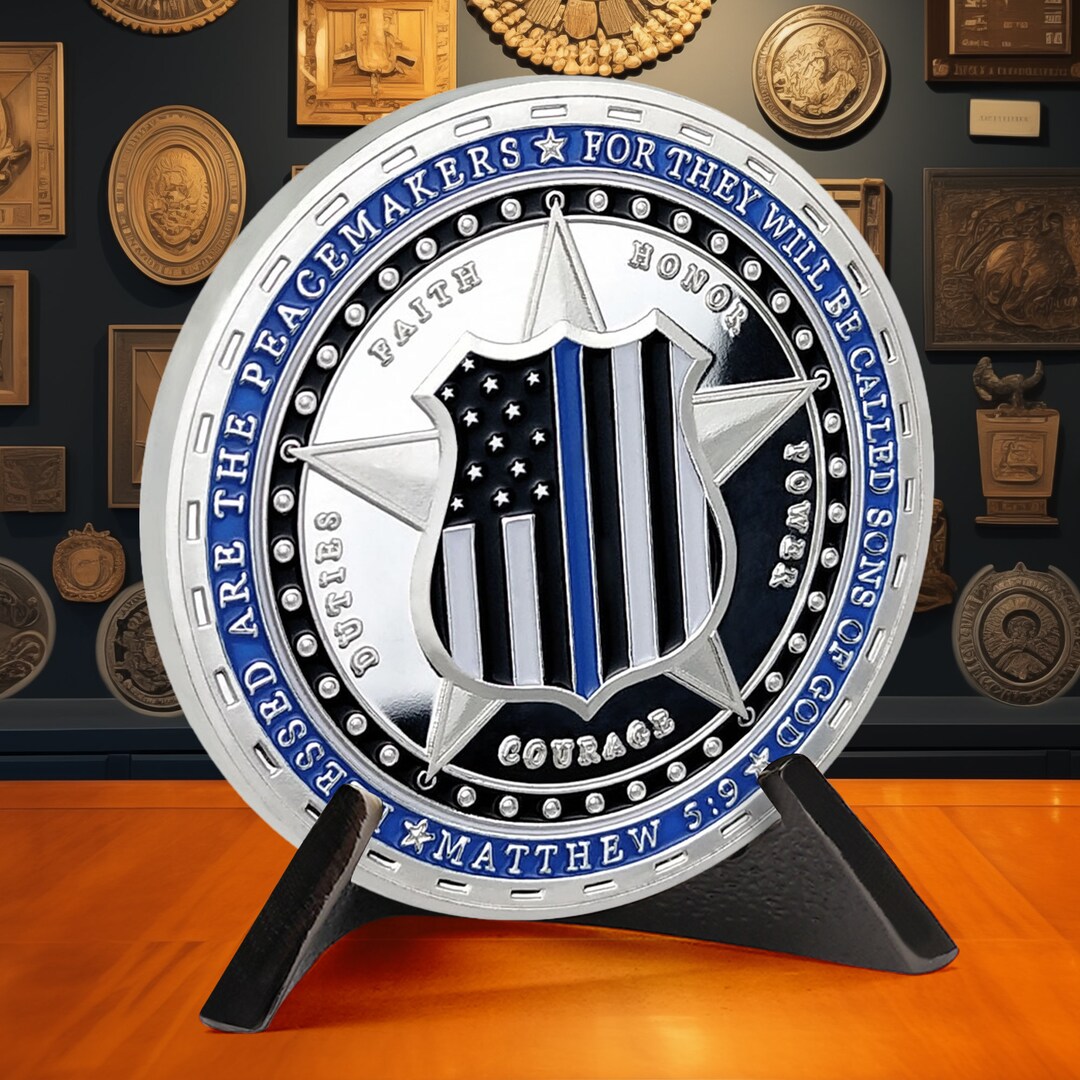 Police Challenge Coins - St Michael Prayer Coin - Thin Blue Line Badge ...