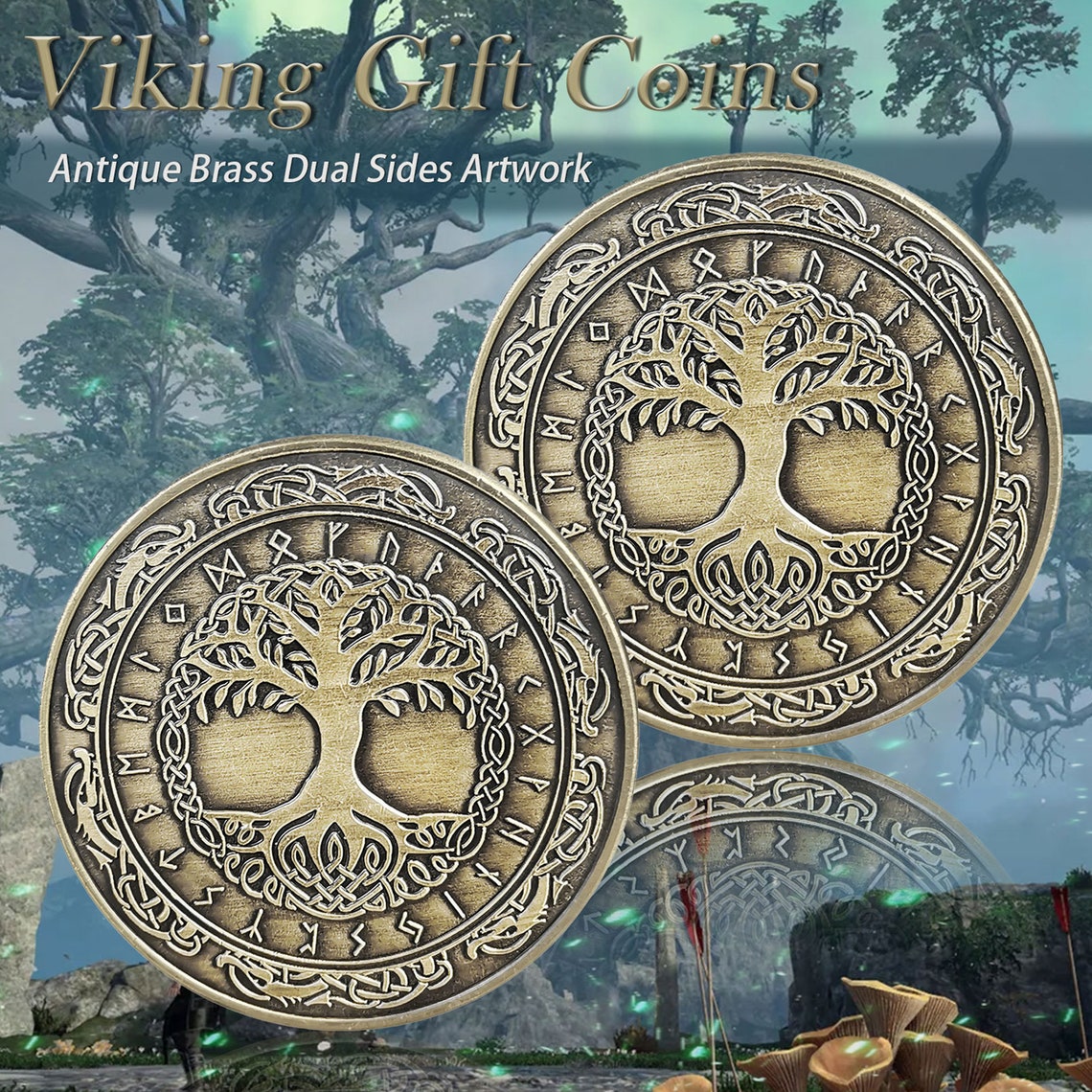 Viking Challenge Coins - Yggdrasil Tree of Life | Mjölnir Thor's Hammer ...