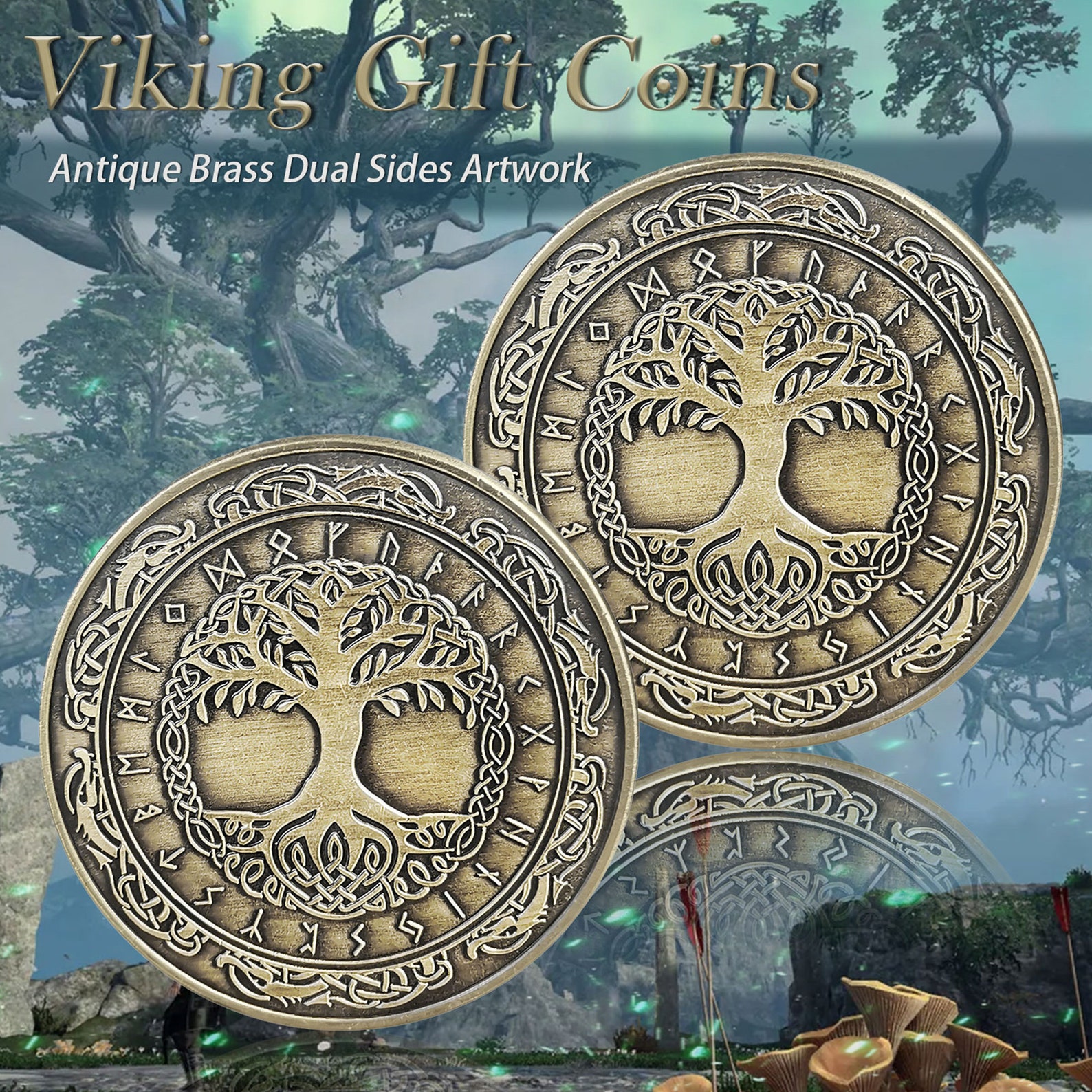 Viking Challenge Coins - Yggdrasil Tree of Life | Mjölnir Thor's Hammer ...