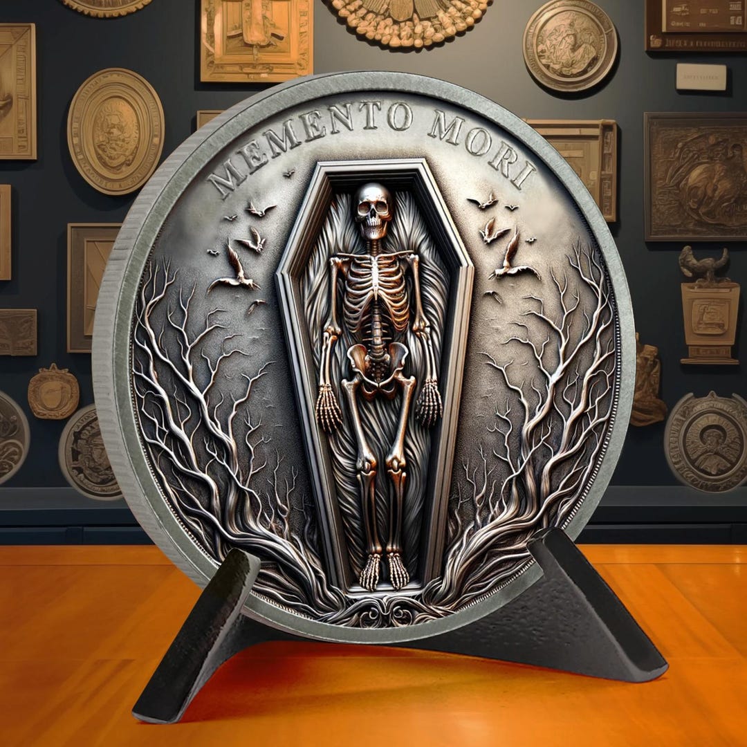 Memento Mori Coin: Skull & Coffin - Stoic Reminder Token - Etsy