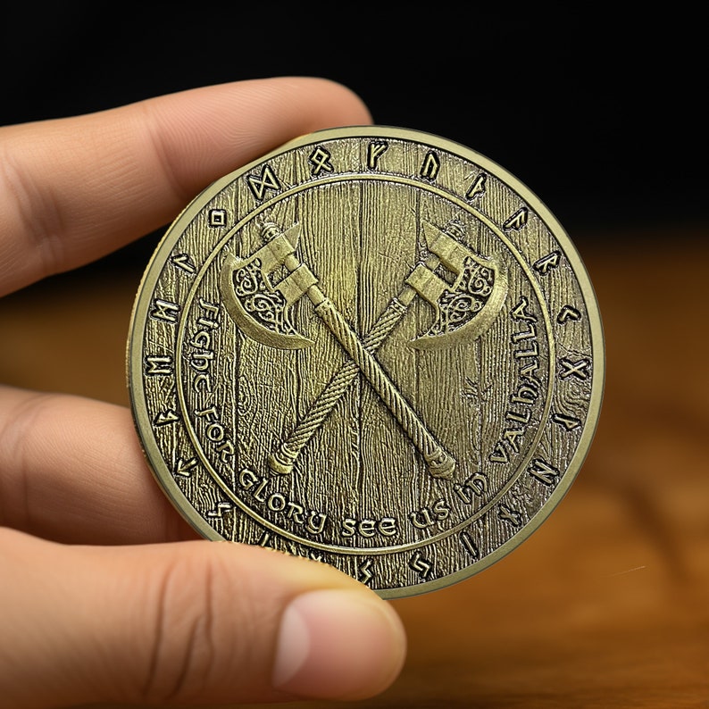 Viking Warrior Axes Challenge Coin: Norse Runes, Odin, Ragnar - Etsy