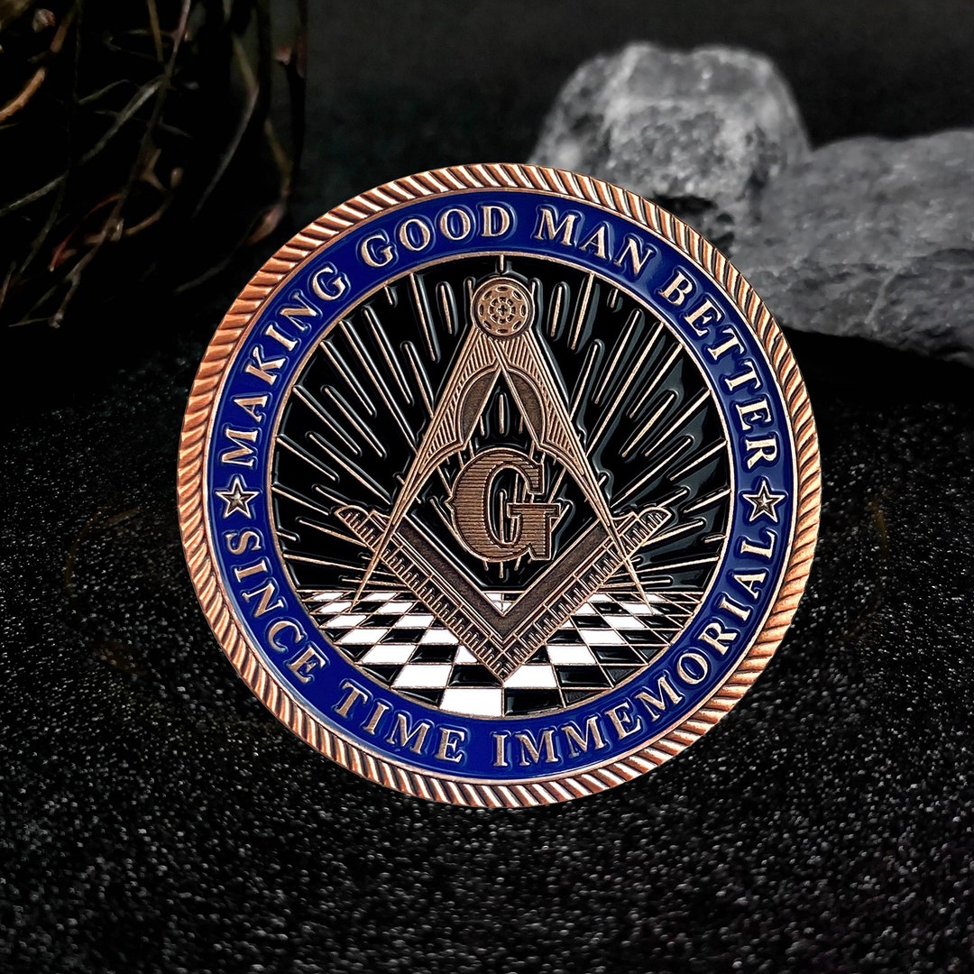 Masonic Challenge Coin: Freemasonry Signet Badge, Silver Plated - Etsy