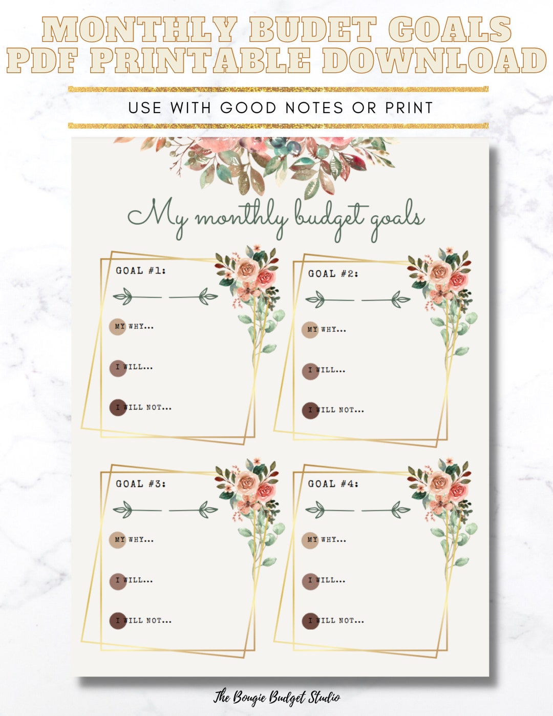 Monthly Budget Goals PDF Printable Download for Budget Planner ...