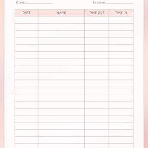 Class Sign-out Sheet | Instant Download | Printable Sign-out Sheet ...