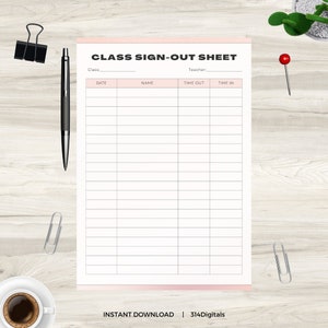 Class Sign-out Sheet | Instant Download | Printable Sign-out Sheet ...