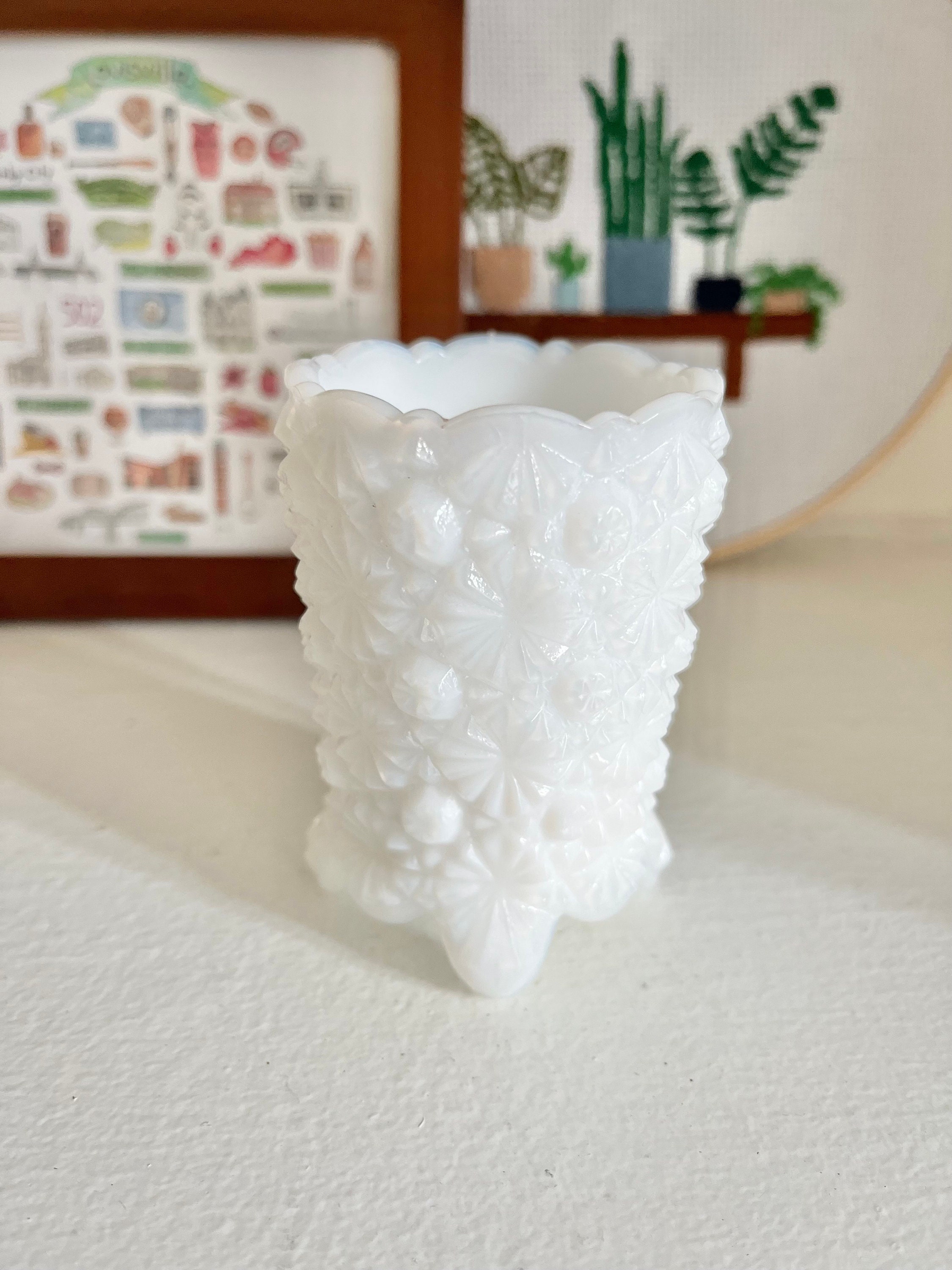 Vintage Daisy and Button Milk Glass Toothpick Holder - Etsy